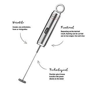 Rösle Stainless Steel Dual Speed Frother, Round Handle, 10.5-inch, Silver