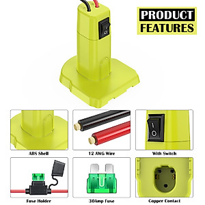 KOEZEOI Power Wheels Adapter for Ryobi 18V Battery Adapter Power Wheels Battery Converter Kit with Fuse & Switch and Wire Harness Connector 12AWG Wire for DIY Rc Car Toys and Ride On Truck