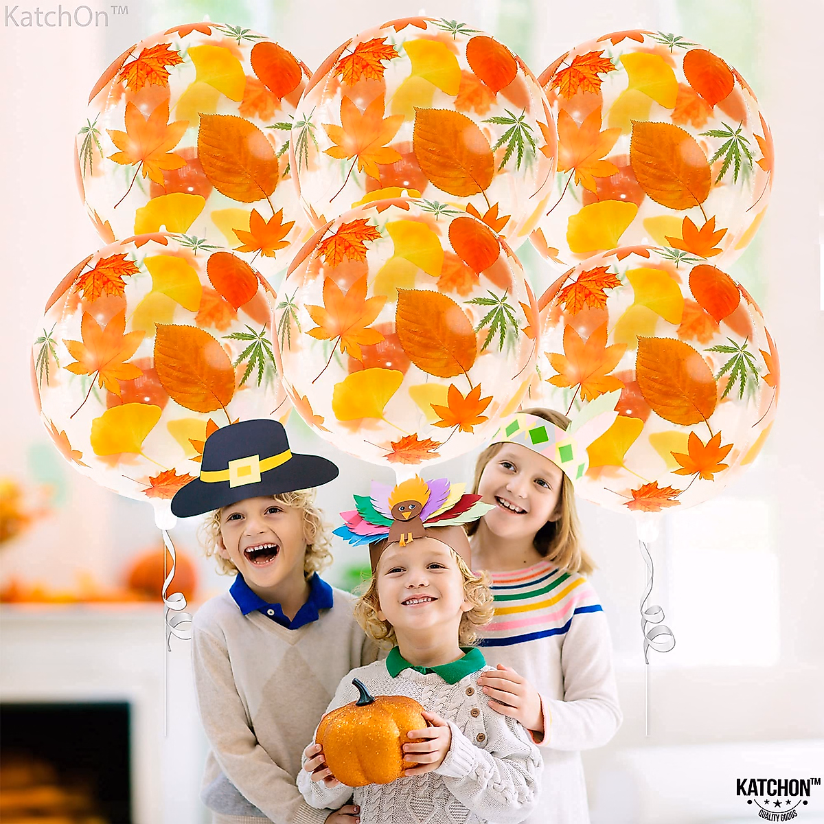 KatchOn, Large Fall Leaf Balloons - 27 Inch, Pack of 6 | Big Transparent Fall Balloons - 22 Inch, Pack of 6 | Fall Balloons for Thanksgiving Decorations | Thanksgiving Balloons for Fall Decorations