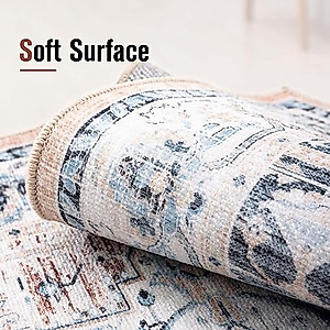 Asrug 4x6 Washable Area Rug, Boho Non-Slip Entryway Rug Doormat Stain Resistant Non-Shedding Distressed Throw Carpet for Bedroom Living Room Kitchen Bathroom, Light Blue