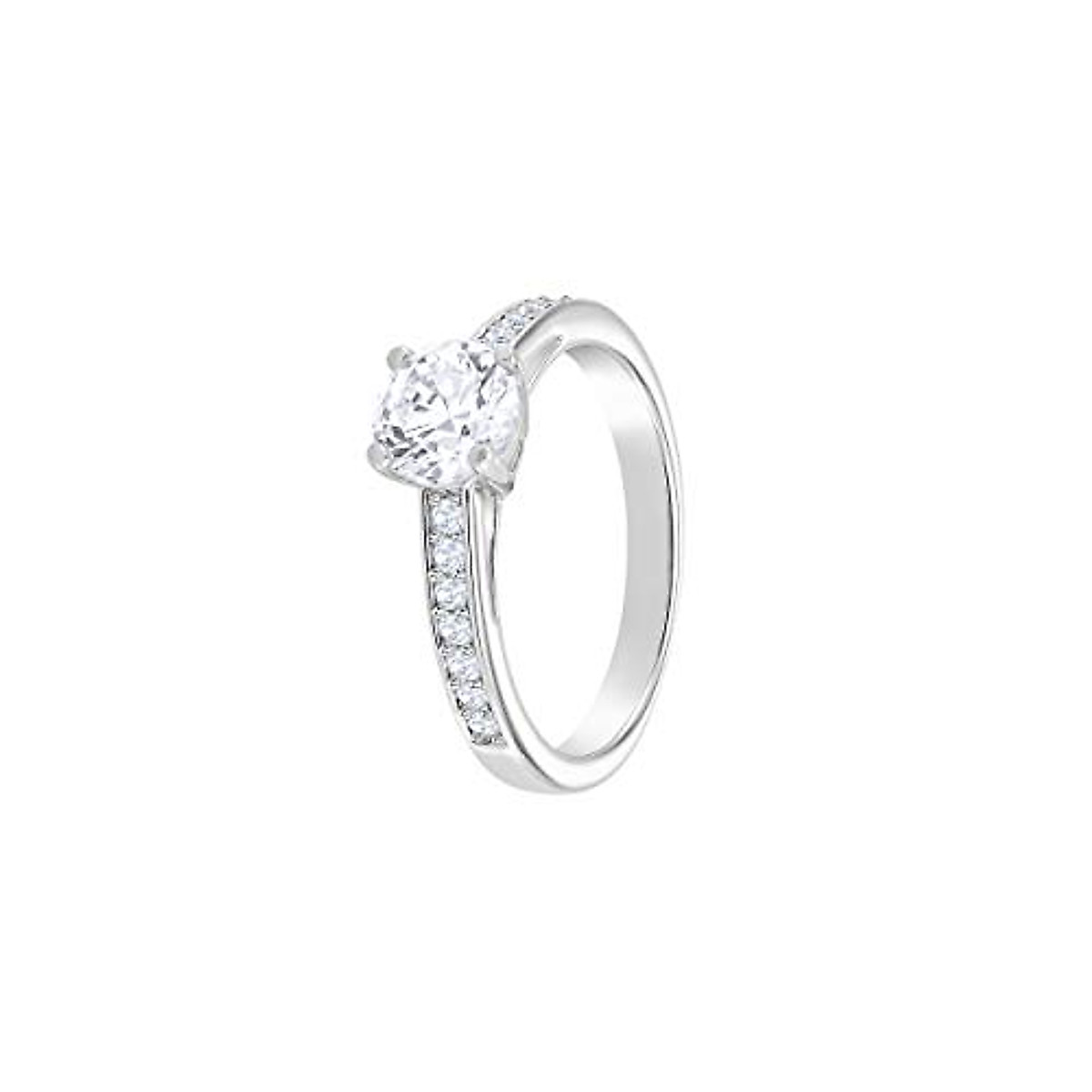 SWAROVSKI Attract Ring, Clear Circle-Cut Crystal with Matching Crystal Pavé on a Rhodium Finish Setting, Size 5, Part of the Attract Collection