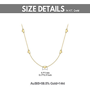 Yafeeso Solid 14K Gold Heart Necklace for Women Heart Station Pendant Necklace Love Heart Jewelry Anniversary Birthday Gifts for Her, 16+2 Inch