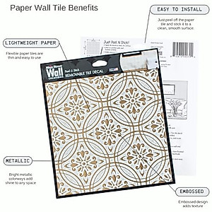 24-Pack of 8 x 8" Paper Wall Tiles Peel and Stick Kitchen Backsplash. Renter Friendly Paper Backsplash in Metallic Gold Pastel Painted Design. Self Stick Paper Wall Tiles for Your Home