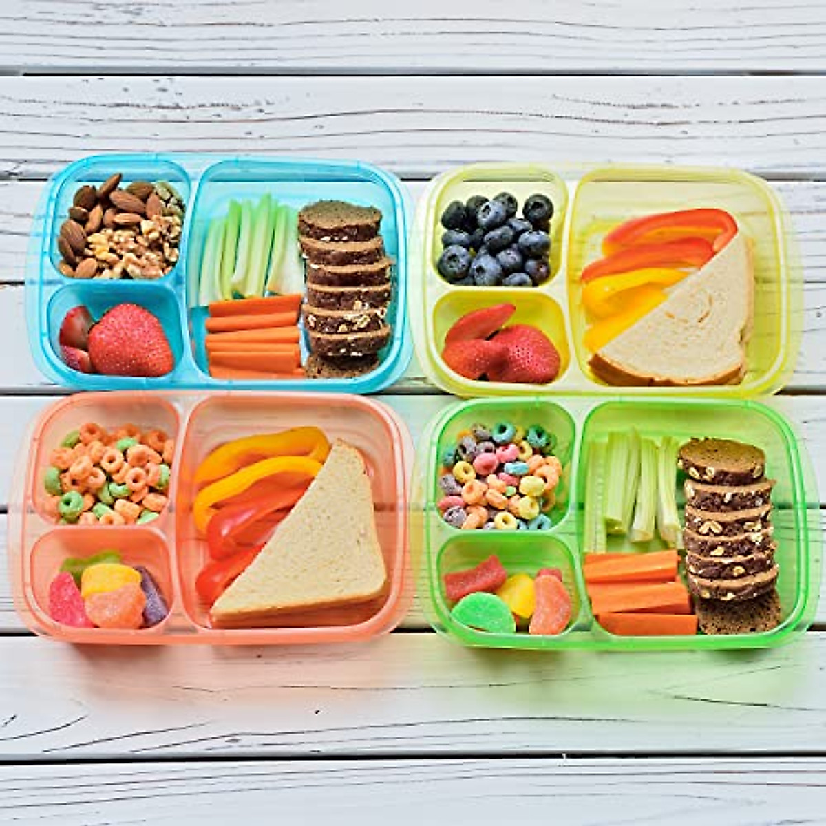 Youngever 8 Pack Bento Lunch Box, Meal Prep Containers, Reusable Plastic Divided Food Storage Container Boxes (3-Compartment)