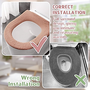 Legigo 5 Pack Thicker Bathroom Toilet Seat Cover Pads- Soft Warmer Toilet Seat Cushion Cover Stretchable Washable Fiber Cloth, Easy Installation Comfortable Toilet Lid Seat Cover(Knit Elongated Light)