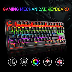 MANBASNAKE K2 Mechanical Gaming Keyboard RGB LED Rainbow Backlit Wired Keyboard with Red Switches for Windows Mac Xbox Gamer(Black)