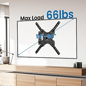 TV Wall Mount for Most 14-60 Inch TVs, Full Motion TV Mount with Perfect Center Design, Extension Tilt Swivel TV Mount Articulating Mount Max 400x400mm with Magnetic Remote Control Holder 2pcs
