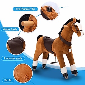 UFREE Ride on Horse, Horse Ride on Toy, Mechanical Horse, Plush Animal, Black Mane and Tail, Age 3-6