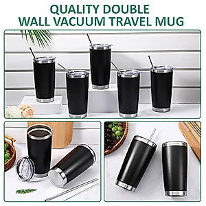 SEEWEY 24 Pack Insulated Travel Tumblers 20oz Tumbler Double Wall Vacuum Travel Mug with Lid and Straw Stainless Steel Double Wall Coffee Cups Powder Coated Coffee Mug for Cold and Hot Drinks (Black)