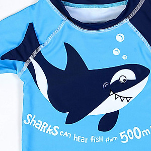Baby Toddler Boys Two Pieces Swimsuit Set Swimwear Dinosaur Bathing Suit Rash Guards with Hat UPF 50+ (Shark, 6-9 Months)