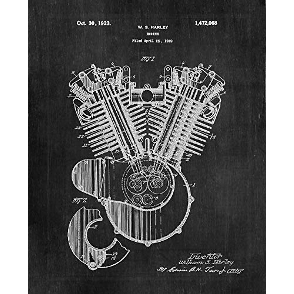 Motorcycle Patent Art Prints - Set of SIX 8"x10" - Wall Decor - Great Gift for Motorcycle Lovers - Chalkboard