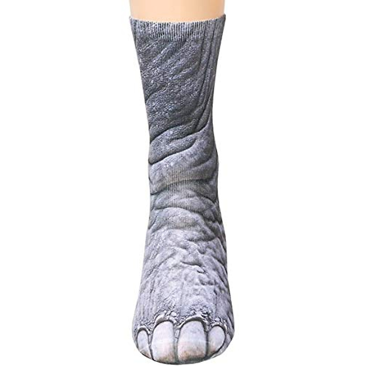 Tiaronics 3D Socks Unisex Adult Animal Paw Crew Socks - Sublimated Print (Elephant)