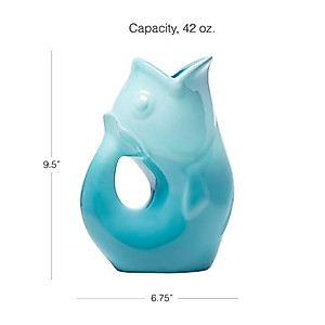 Gurgle Pot Fish Pitcher- Gradient Blue | Large Flower Vase or Beverage Pitcher | Blue Serving Ware for Parties | Indoor and Outdoor Serveware | Coffee and Dining Room Tables Centerpieces