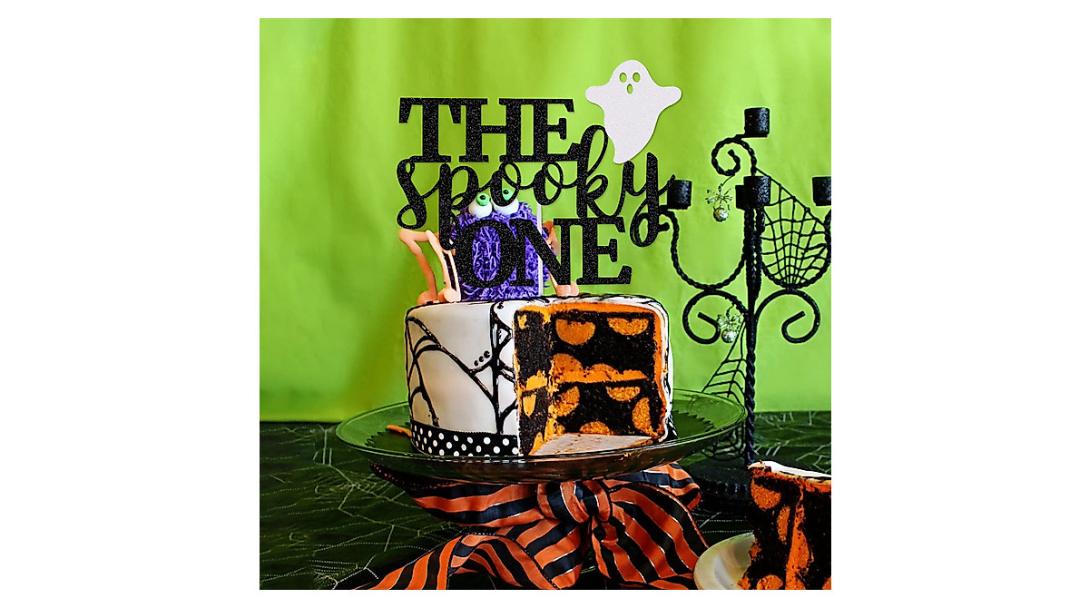 Spooky One Black Glitter Cake Topper - Halloween 1st Birthday