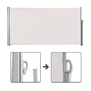 sunseen Side Awning Retractable Patio Awning Folding Screen Fence Privacy Wall Corner Divider Indoor Room Divider Garden Outdoor Sun Shade Wind Screen with Steel Pole (L 118” x H 63”, Beige)