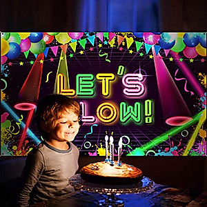 Neon Glow Party Backdrop Fabric Let Glow Background Glow Party Themed Backdrop Halloween Neon Birthday Party Decorations for Neon Themed Party Birthday Party, 5.9 x 3.6 Ft
