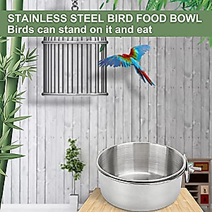 Bird Feeding Dish Cups 3 Pack Parrot Food Bowl Cage with Clamp Holder Stainless Steel Birdcage Coop Water Feeder for Cockatiel Conure Budgies Parakeet Macaw Finches Lovebirds Small Animal