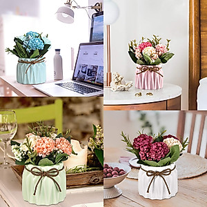 Sunm Boutique Artificial Hydrangea Bouquet with Small Ceramic Vase, Artificial Hydrangea Flower Potted Fake Variety Silk Flower Bonsai for Table Party Office Wedding Home Decor, Pink