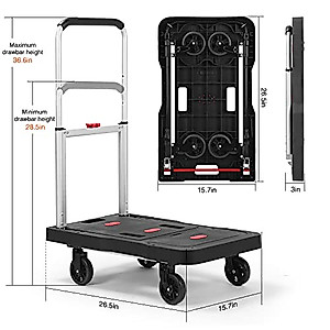 Wonfuss Platform Truck, 330lbs Folding Hand Truck Heavy Duty 4 Wheels Platform Cart Collapsible Dolly for Luggage Moving Office Use