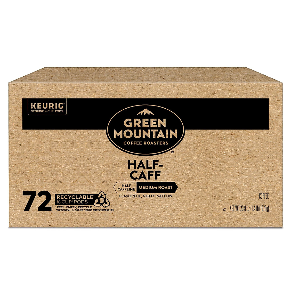 Green Mountain Coffee Roasters Half Caff, Single-Serve Keurig K-Cup Pods, Medium Roast Coffee, 12 Count (Pack of 6), Total 72 Count
