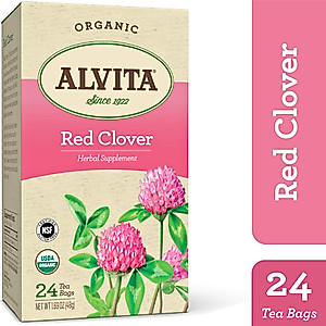 Alvita Organic Red Clover Herbal Tea - Made with Premium Quality Organic Red Clover Blossoms, with Dried Sweet Grass Flavor, 24 Tea Bags