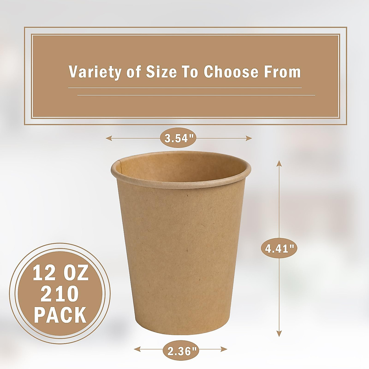 Lamosi 210 Pack 12 OZ Paper Coffee Cups, Disposable Kraft Paper Cups, Unbleached Brown Cups for Hot/Cold Beverage Party Home Office