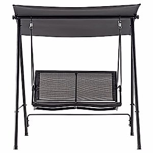 Mcombo 2-Person Patio Swing Chair with Adjustable Canopy Outdoor, Steel Frame Breathable Seats Hanging Porch Swing, 4001 (Grey)