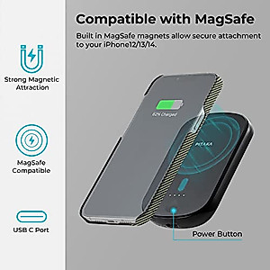 PITAKA Power Bank Wireless Portable Charger for iPhone 14/13/12 Compatible with Mag Safe Battery Pack 4000mAh, Support Wireless Charging, 1500D Aramid Fiber Made, Fusion Weaving Overture