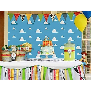Blue Sky White Cloud Step and Repeat Photography Backdrop Newborn Baby Shower Cartoon Boy Story Party Decorations Photo Background Studio Props Vinyl 5x3ft Boy Girls Birthday Banner Cake Table Decor