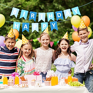 Eaezerav Happy Birthday Banner Blue Signs Happy Birthday Bunting Banner Garland for Baby Shower Gender Reveal Party Supplies for Boys Girls, Nursery Hanging Decoration Wall Backdrop