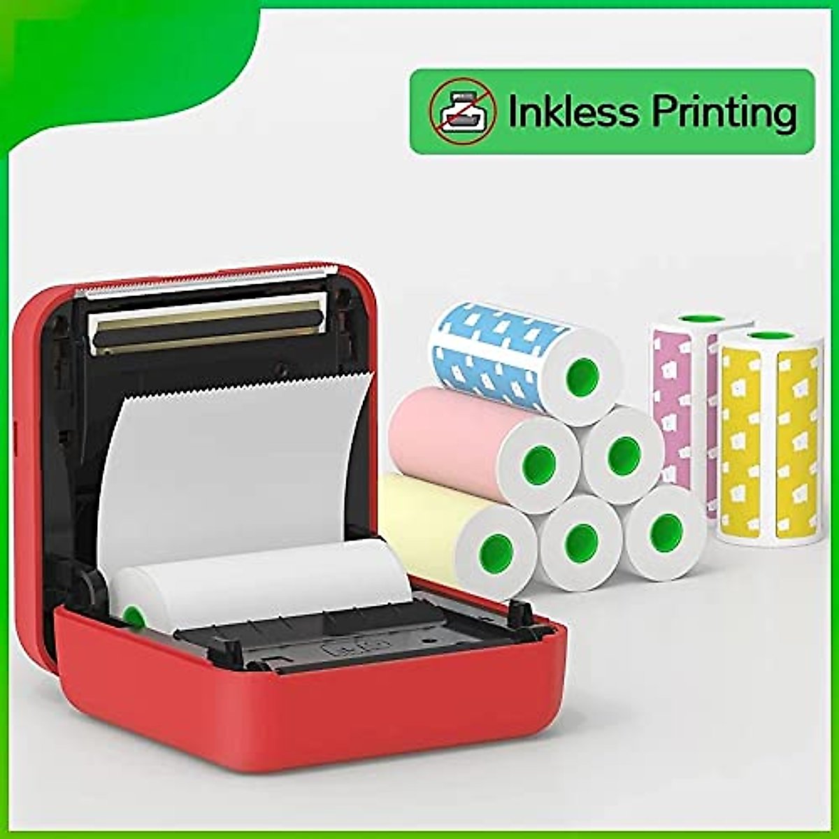 Mini Thermal Photo Printer, Wireless Picture Label Memo Receipt Paper Printer with Bluetooth 203DPI, Suitable for Android iOS Window (Red)