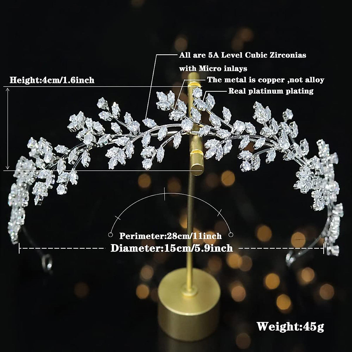 Jorsnovs Fashion Bridal Headpieces for Wedding Bride Hair Accessories Cubic Zirconia Headbands for Women CZ Birthday Gifts