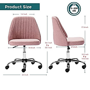 SMUG Home Office Desk Chair, Office Chairs Desk Chair Rolling Task Chair Computer Chair Adjustable with Wheels Armless for Bedroom, Vanity Chair for Makeup Room, Living Room, Hermosa Pink