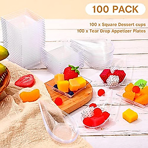 Rozer Mini Appetizer Plates and Tear Drop Spoons for Weddings Party 2.5 x 2.5 Inches 4 x 2 x 0.5 Inches Plastic Mini Dessert Plates Disposable Appetizer Spoons (200 Pieces)