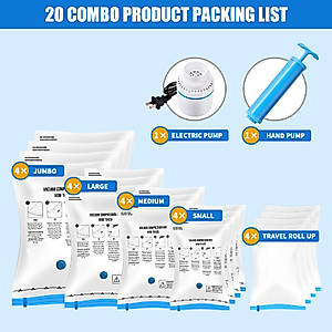Hausavant Vacuum Storage Bags, 20-Pack Vacuum Seal Bags for Clothing, Bedding, Blankets, Comforters, and Travel, Space Saver Bags with Electric Pump and Hand Pump