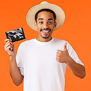 Weewooday 3 Pieces Wallets Ages 6-18 Canvas Trifold Wallets with Sticker and Zipper Pocket for Christmas Birthday Gift (Black, Khaki, Army Green,Camouflage Style)