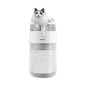 WISESKY Air Purifier for Home Cat Hair Pee Smell in Bedroom, Cat Safety by 24 Voltage, 360° Air Inlet, 3 in 1 HEPA Filter Removes Dust, Dander, Odor, Smart APP Control, 23dB Sleep Mode, W-Cat, White