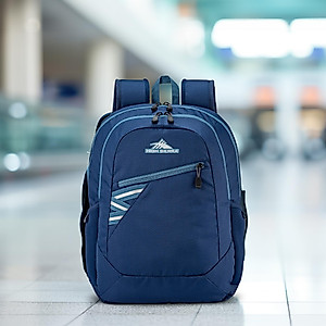 High Sierra Outburst 2.0 Carry-On Daypack Book Bag with Padded Laptop Tablet Sleeve, 360 Degree Reflectivity, Fits Most 15.6" Laptops, 28L, Graphite Blue/True Navy