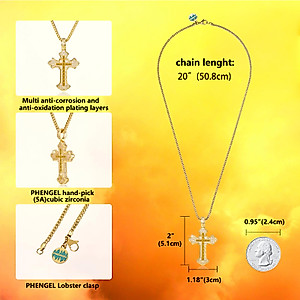 PHENGEL 12 month birthday stone Cubic Zirconia 5A Cz Cross Religious Pendant gorgeous Necklace (14K-Gold-11-Nov)