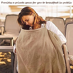 Muslin Nursing Covers for Breastfeeding, Cotton Breastfeeding Cover for Summer, Breathable & Soft, Multi-Use Privacy Nursing Covers with Rigid Hoop, Adjustable Neck Strap, Brown