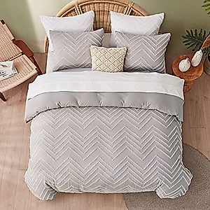 Tametra Boho Duvet Cover Queen - Tufted Queen Duvet Cover,Textured Duvet Cover, Ultra Soft Shabby Chic Embroidery Duvet Covers for All Seasons PCS 90" x 90"(Gray)