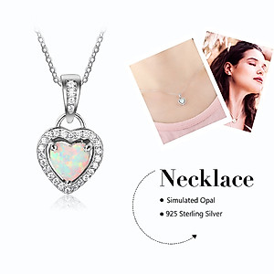 Lam Sence Sterling Silver Heart Shape Created Opal Pendant Necklace (6mm Opal Halo Heart)