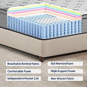 Queen Mattress 14 Inch, Firm Supportive Mattress Designed with Tight Line & Thick Foam Edges for Back Sleepers & Stomach Sleepers, Euro Top Enhanced Pocket Spring Hybrid Memory Foam Mattress