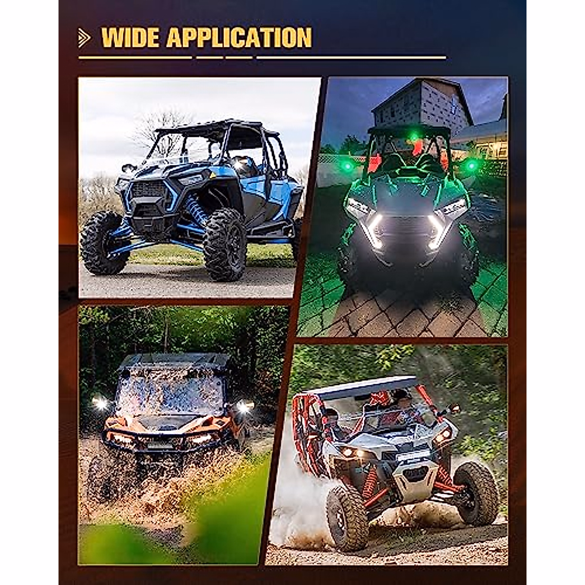 CO LIGHT UTV Side Rear View Mirrors LED Light Aluminium White Green Lights with Amber Turn Signal, Tube Clamp, Fits 1.5-2 Inch Roll Cage Bar, Compatible with Side by Side RZR Pioneer Rhino Wolverine