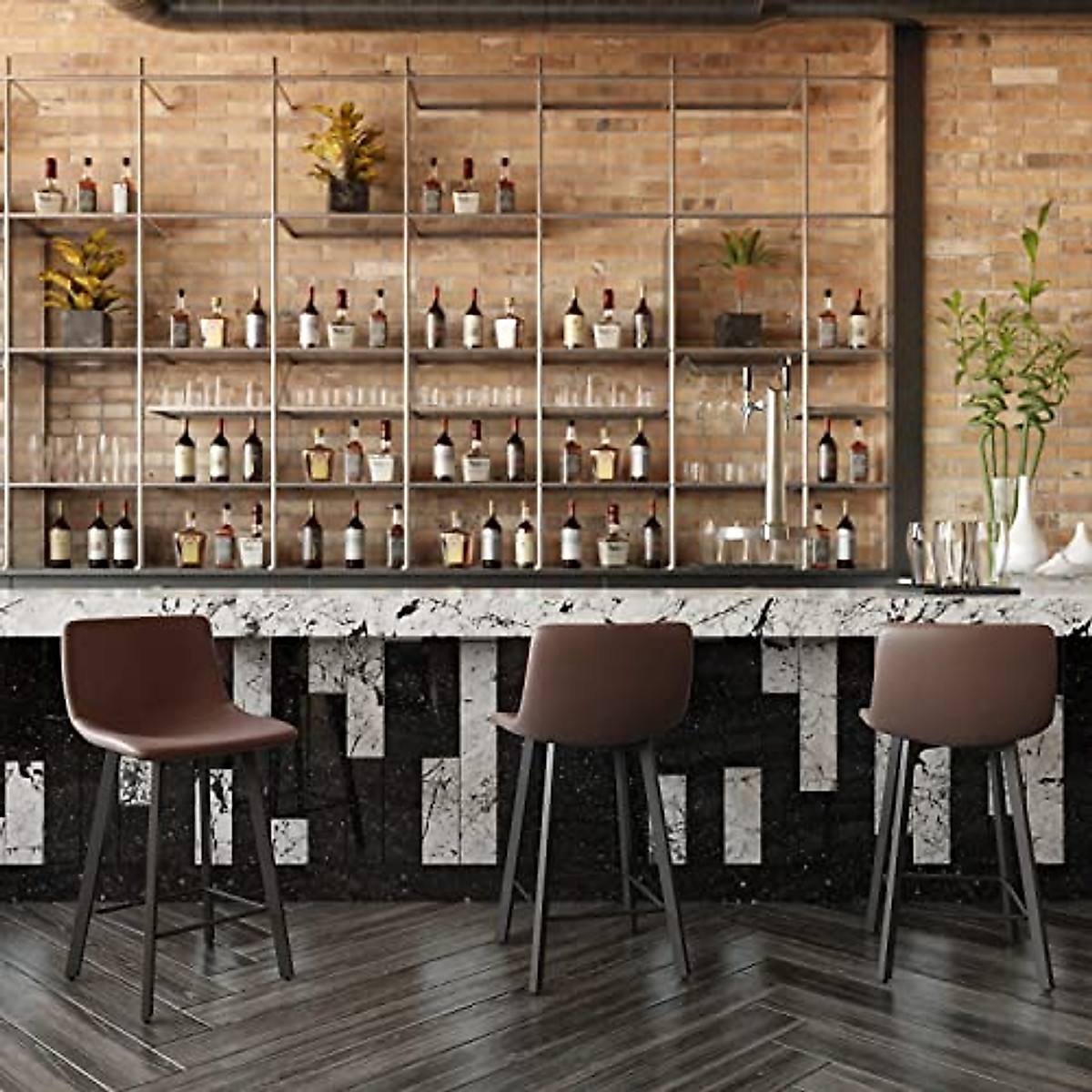 Flash Furniture Caleb Modern Armless 24 Inch Counter Height Stools Commercial Grade w/Footrests and Matte Metal Frames, Set of 2