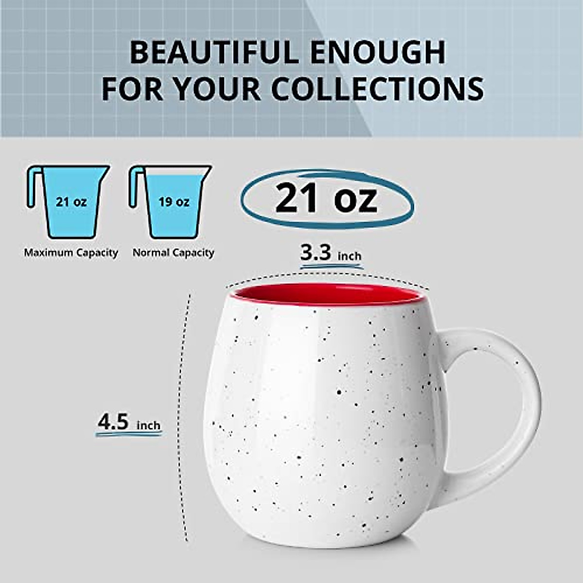 LIFVER 20 Ounces Coffee Mugs Set of 4, Large Ceramic Coffee Mugs with Large Handles for Coffee, Tea, Hot Cocoa, Christmas Gifts for Women Men, Jumbo Soup Mugs Set of 4,Easy to Hold & Clean