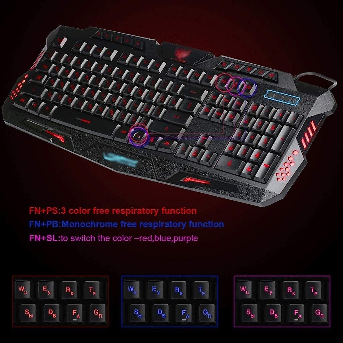 HJJWL Gaming Keyboard and Mouse, Backlit Mouse Keyboard Set, Three-Color Backlit Keyboard,Ergonomic Design，Seven Key Colorful Glowing Gaming Mouse, Up to 3200dpi