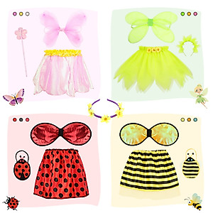 Toycost Girls Princess Dress up Trunk Ladybug, Bee, Butterfly, Green Fairy Role Play Costume Set for Little Girls Toddler Aged 3-7
