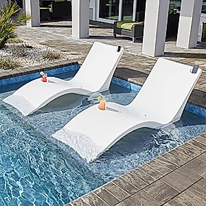 Floating Luxuries Kai Shelf Lounger, in-Pool, Use in Pools with Shelves Up to 9 Inches Deep, Built-in Drink and Phone Holders, Set of 2 in-Pool Chaise Lounge Chairs, Arctic White