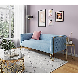 Manhattan Comfort Vector Mid Century Modern Velvet Upholstered Living Room Loveseat, 81.5", Ocean Blue